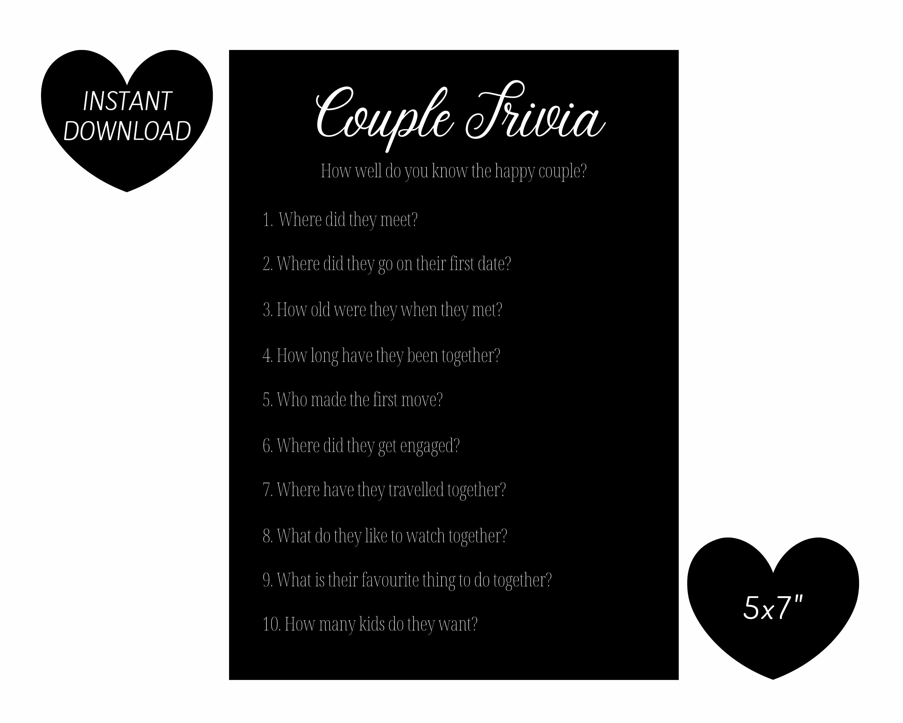 Couple Trivia - Wedding/ Engagement Party Game Printable - Etsy