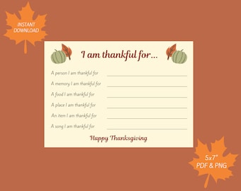 I Am Thankful for Thanksgiving Cards Printable | Gratitude Cards ...