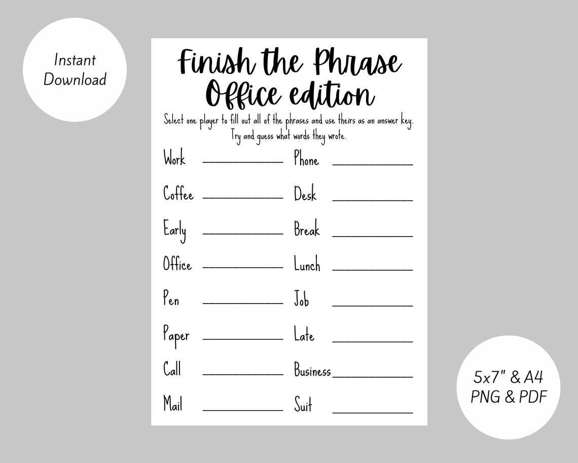 Finish the Phrase Office Edition - Team Building/ Office Party/ Work ...