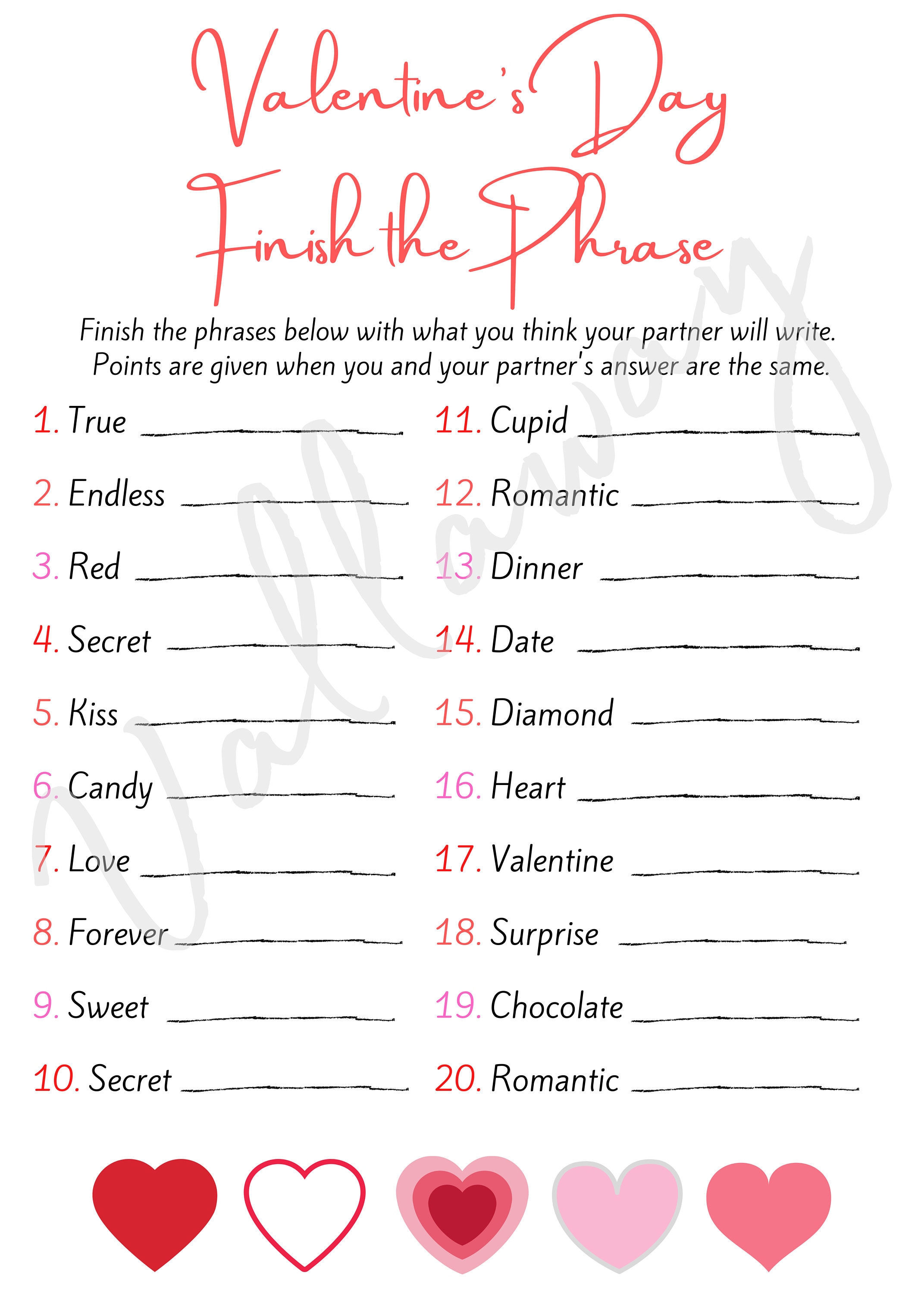 Valentine's Day Finish the Phrase Partner Game - Etsy
