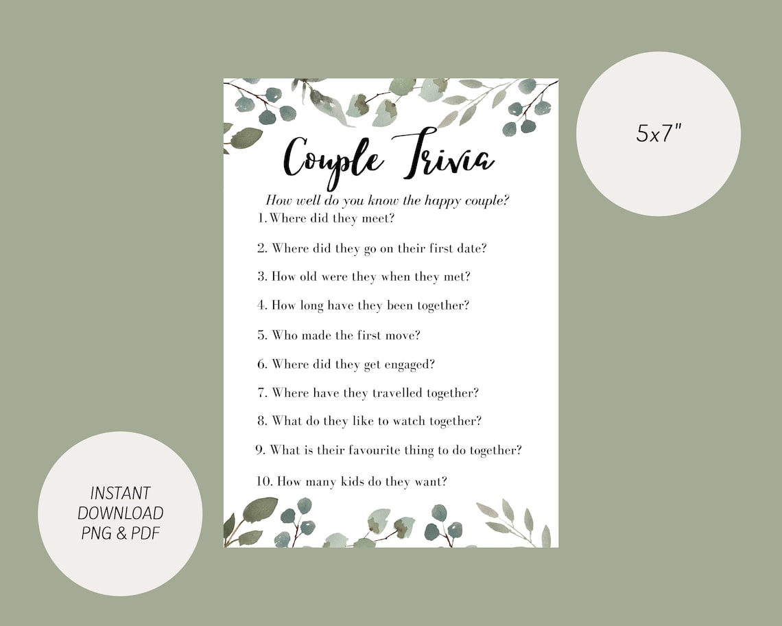 Engagement Party/ Wedding Couple Trivia Game - How Well Do You Know the ...