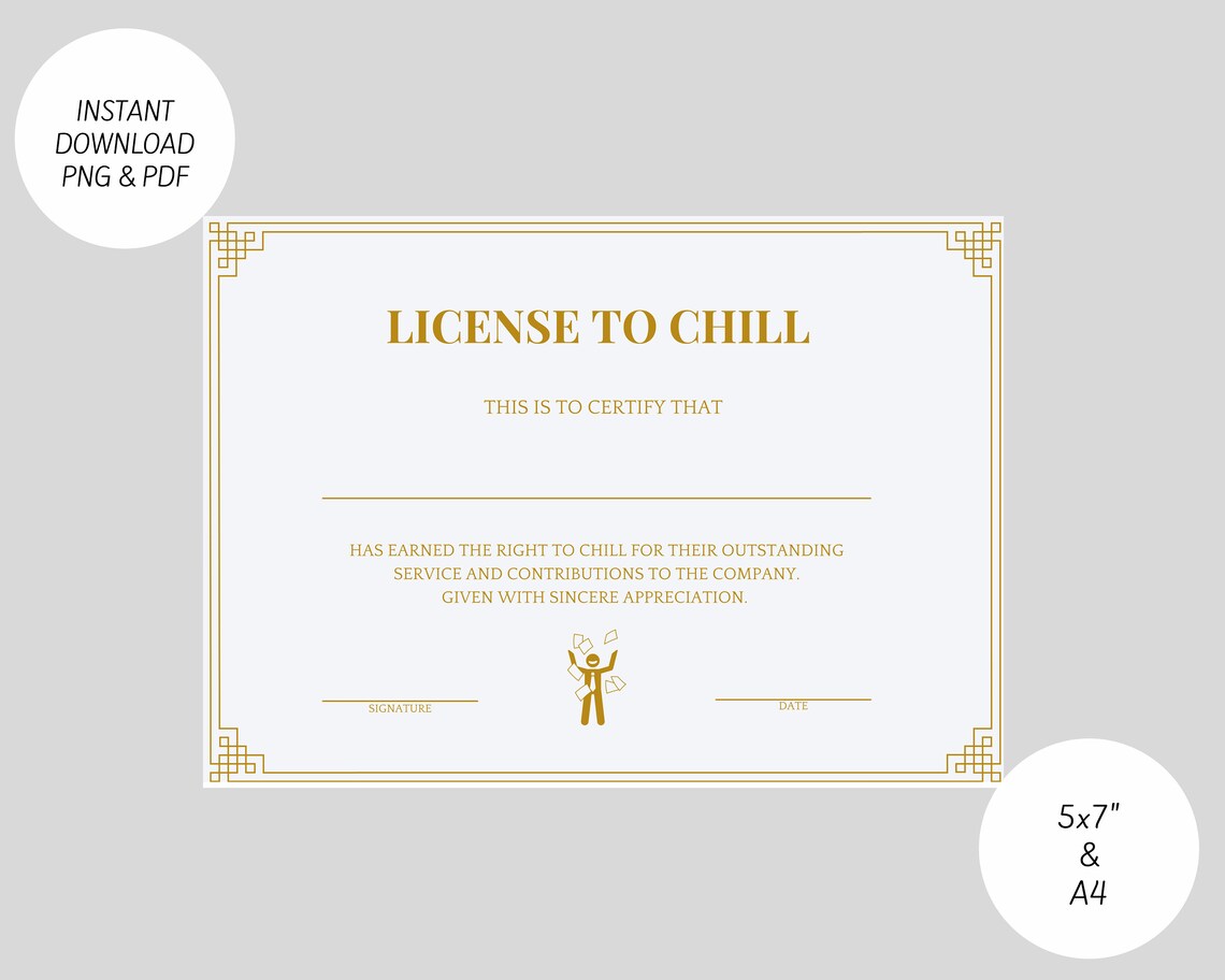 License to Chill Certificate - Retirement/ Farewell/ Leave Gift - Etsy ...