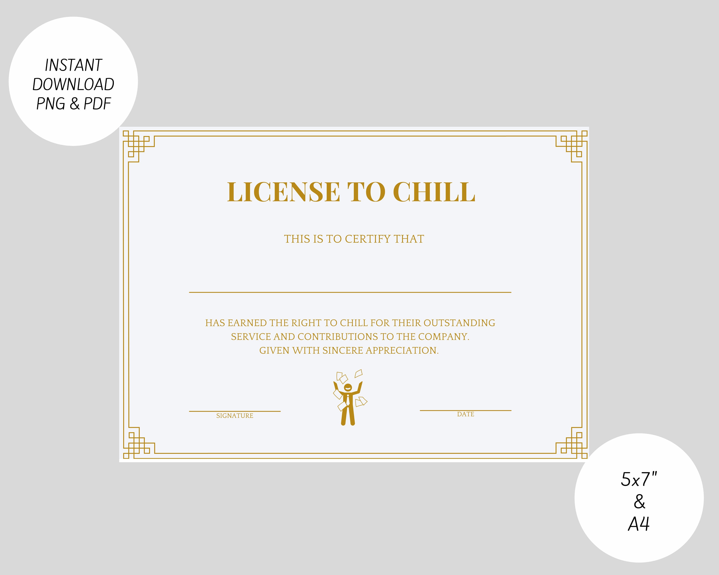 License to Chill Certificate - Retirement/ Farewell/ Leave Gift - Etsy ...