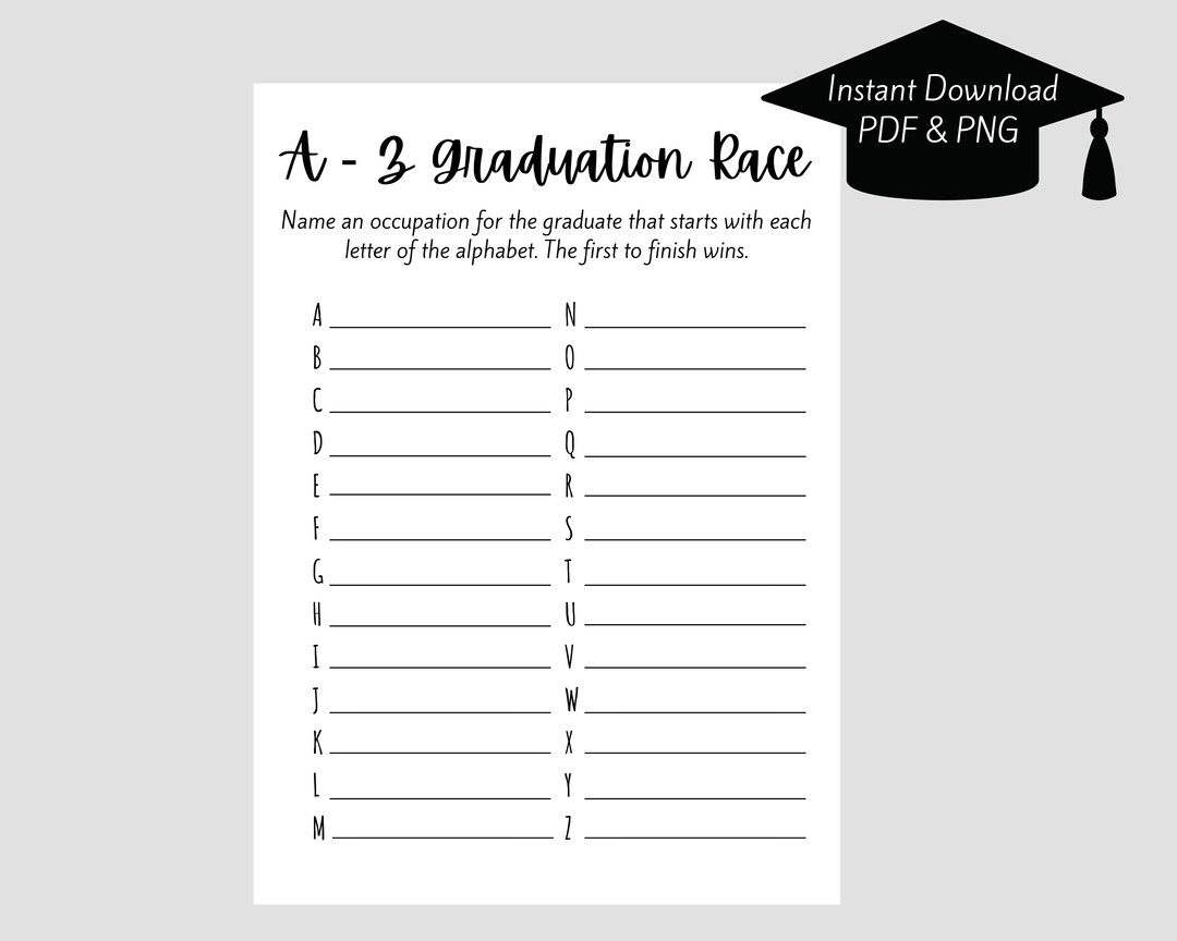 Alphabet Race Graduation Game - A-Z Word List Printable - Etsy Australia