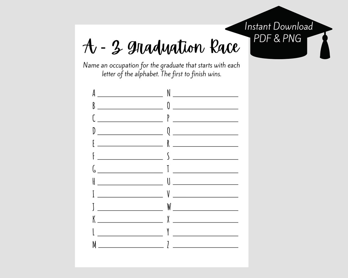 Alphabet Race Graduation Game - A-Z Word List Printable - Etsy Australia