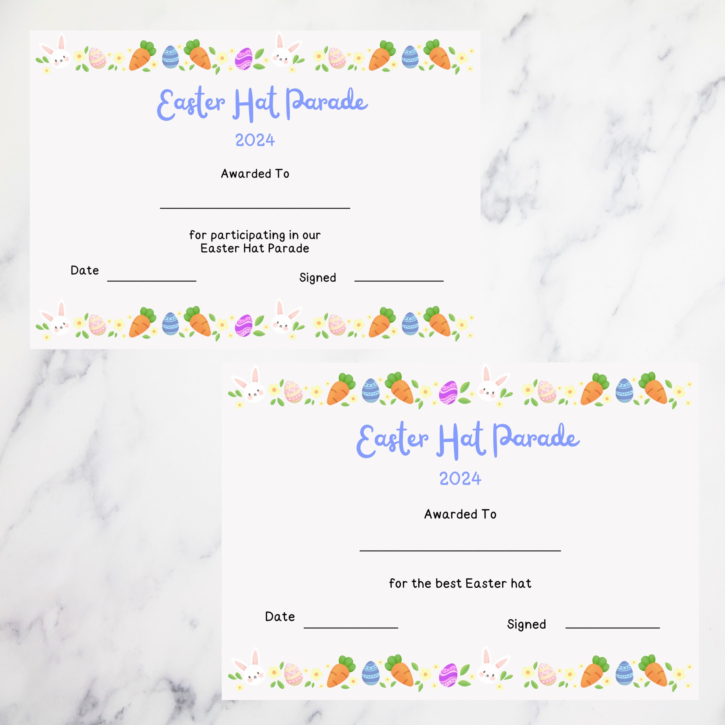 X2 2024 Easter Hat Parade Printable Certificates - Etsy