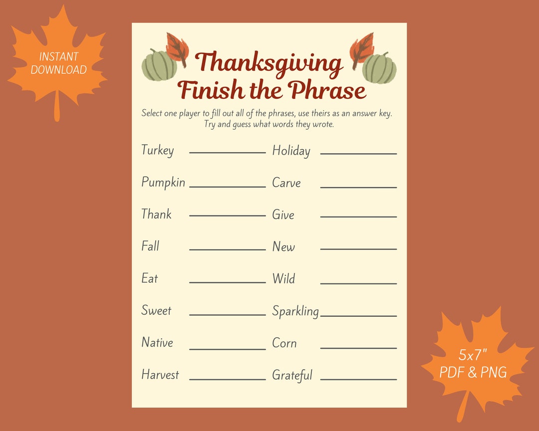 Thanksgiving Finish the Phrase - Etsy