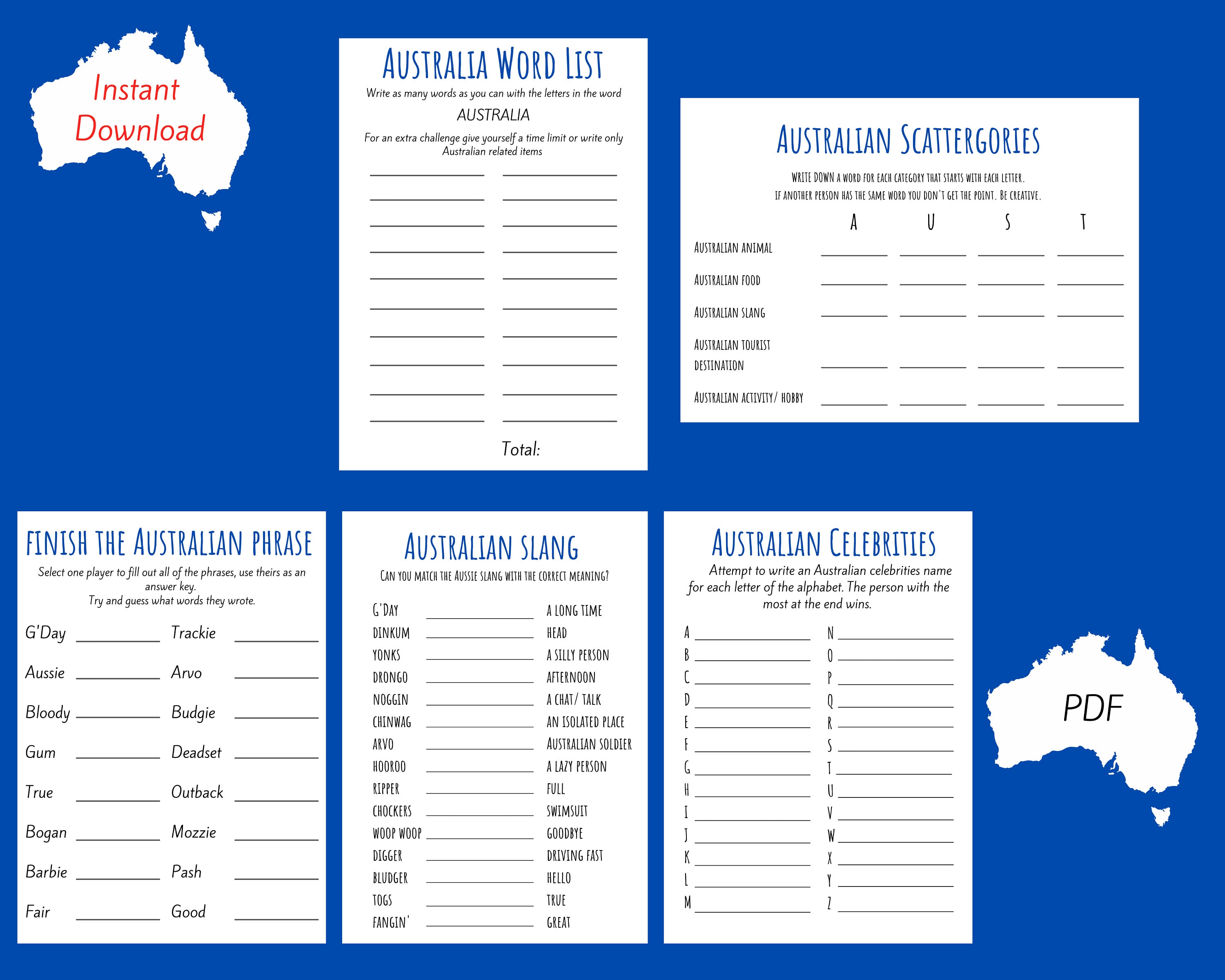 Australian Word Games Bundle - 5 Games - Instant PDF Download - Etsy ...