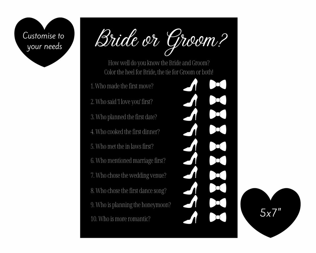 Editable Game - Bride or Groom, Guess Who - Wedding/ Engagement/ Bridal ...