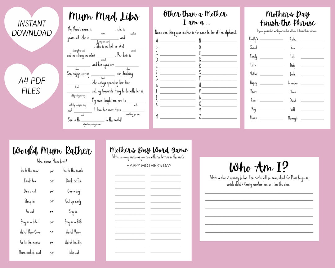 Mother's Day Activity Pack - 15 Pages of Fun for the Family - Etsy