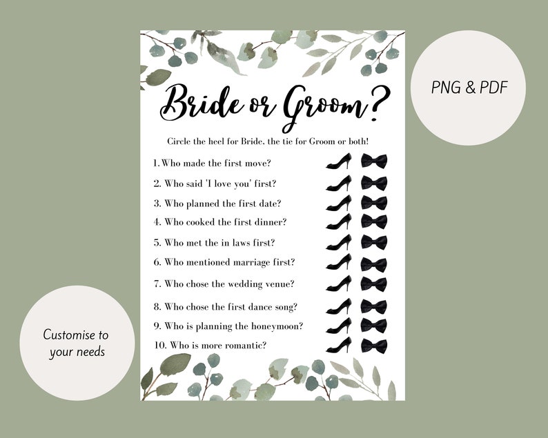 Editable Bride or Groom Wedding/ Engagement Party Game - Etsy