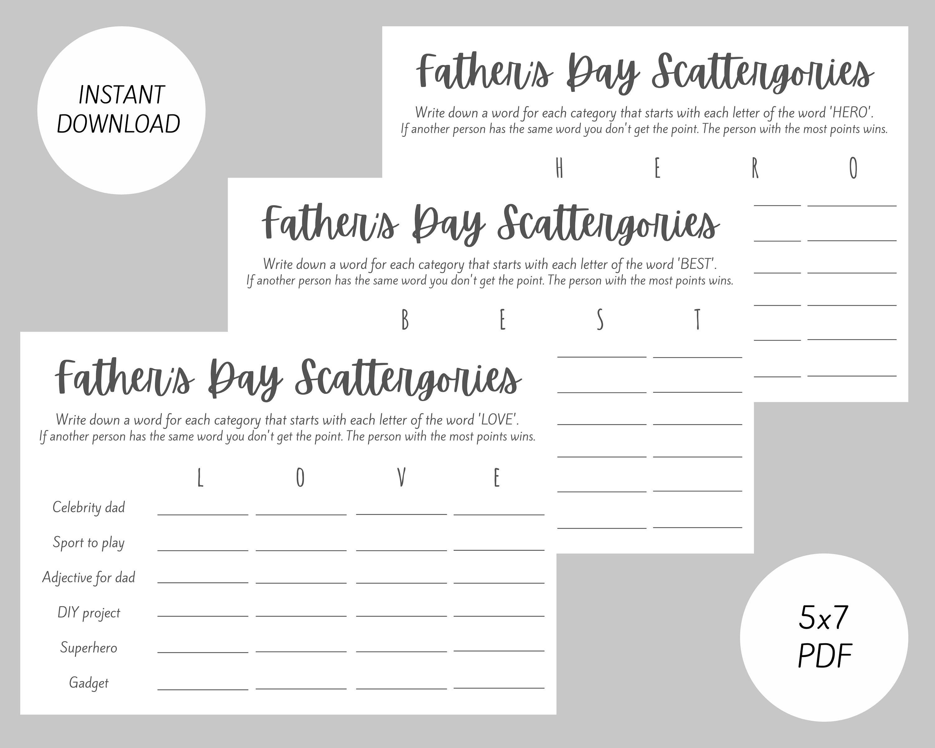 Father's Day Scattergories - 6 Games - Etsy