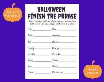 Halloween Finish the Phrase Game-halloween Party Game-spooky - Etsy