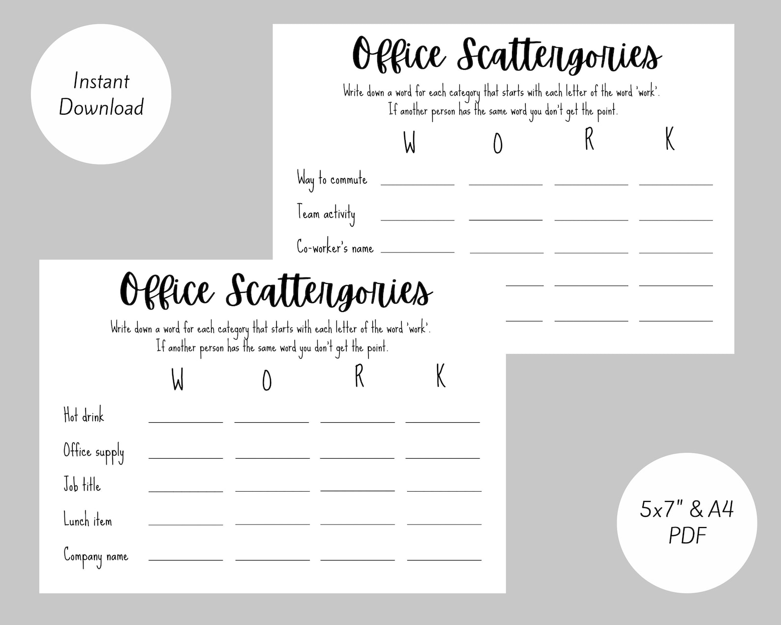 Office Activity/ Team Building Activity - Office Scattergories Word ...
