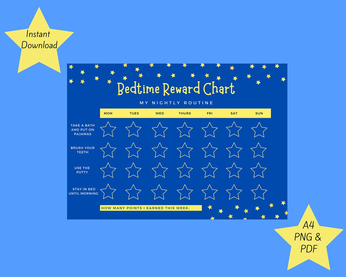 Kids Bedtime Routine Reward Chart - Etsy