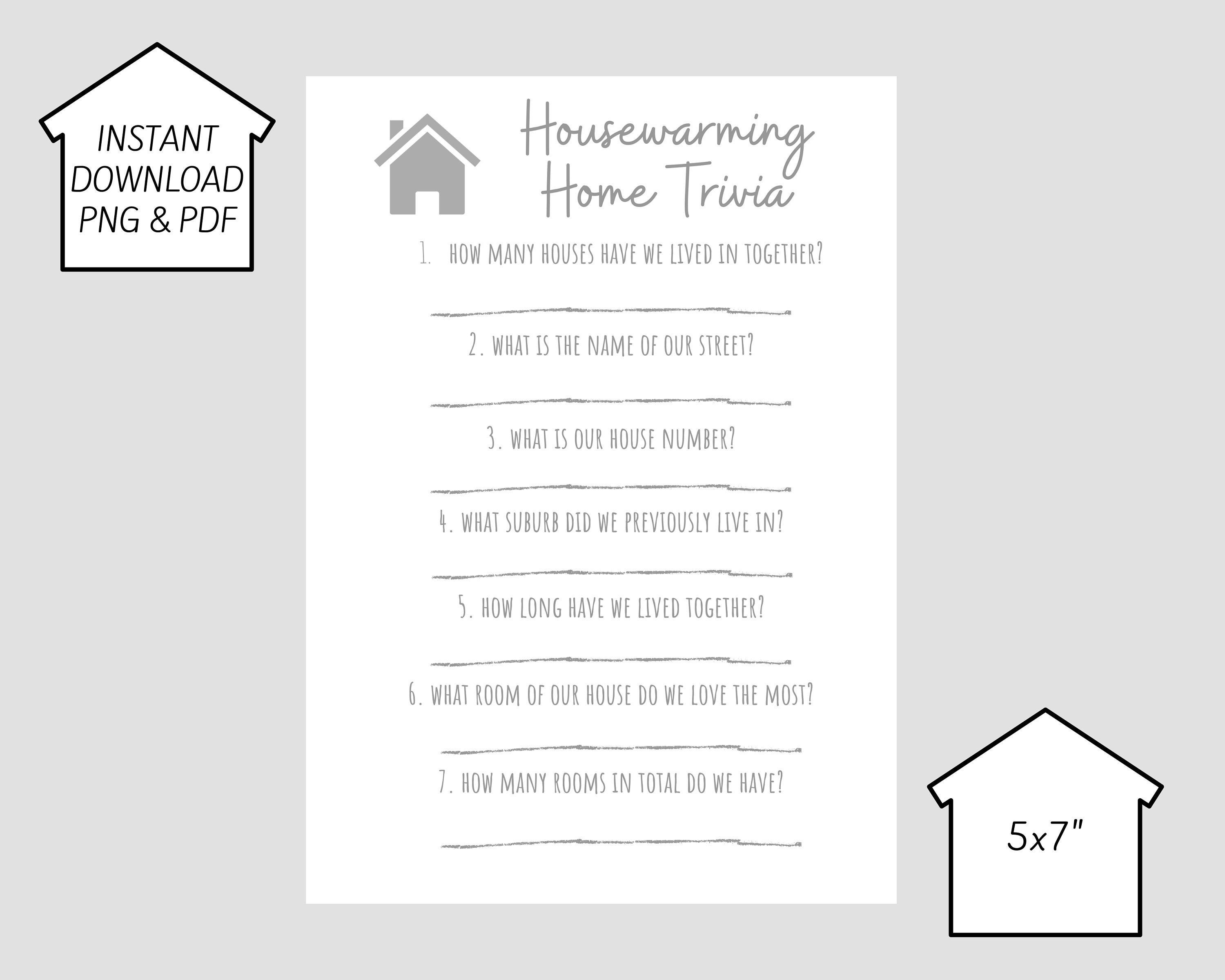 Housewarming Home Trivia - Housewarming Game Printable - Etsy