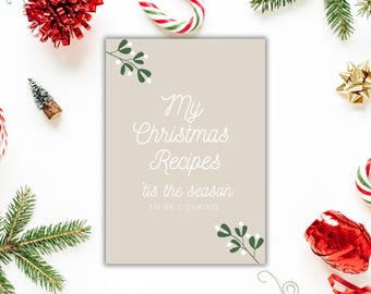 Christmas Recipe Book Template With Cover Editable in Canva | Digital ...