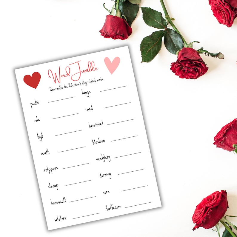 Valentine's Day Word Jumble - Printable Party Game - Etsy