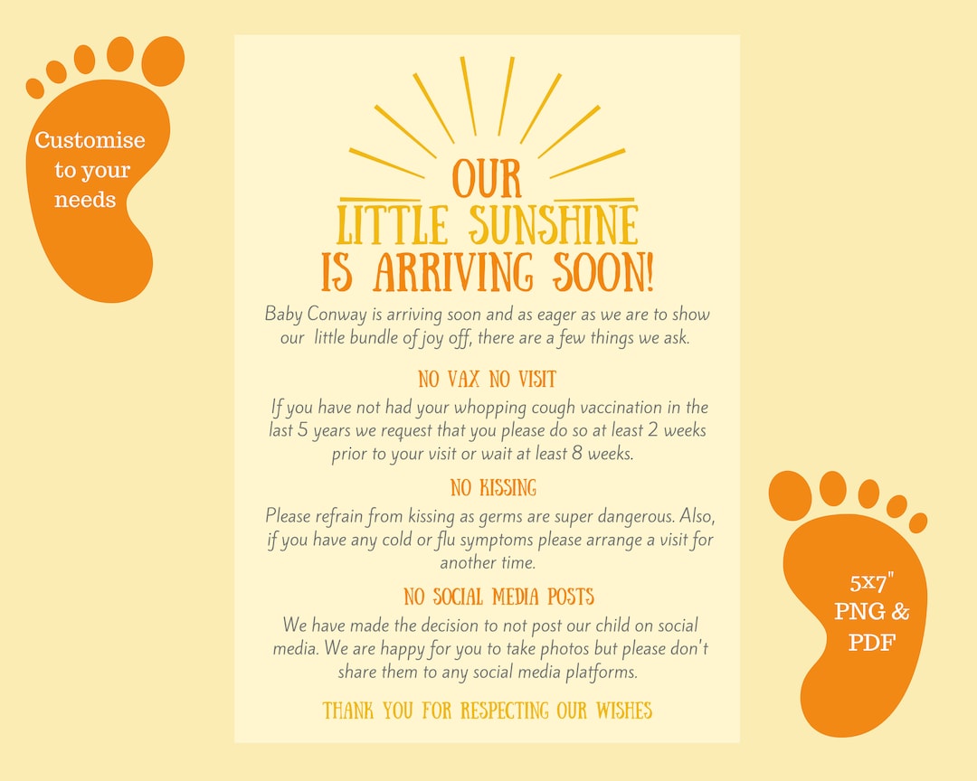 Editable Newborn Visitor Information & Rules - No Vax, No Visit (5x7 ...