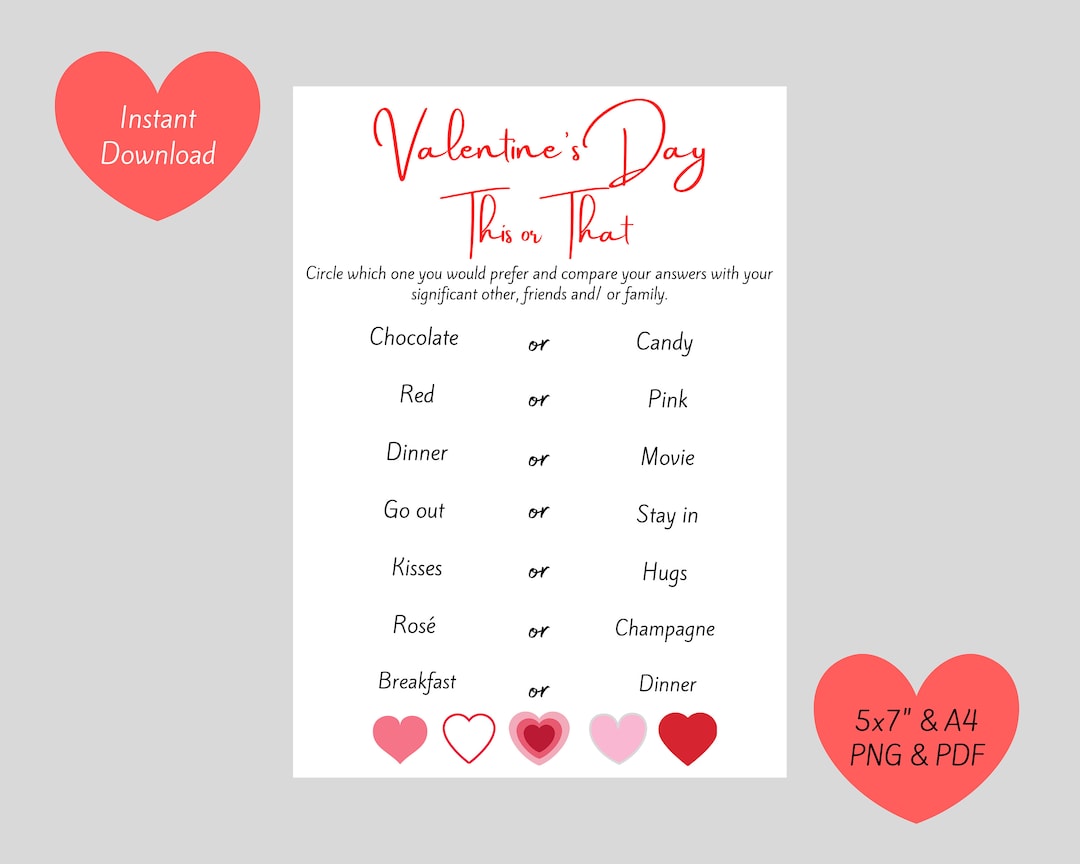 Valentine's Day This or That Printable Game - Etsy