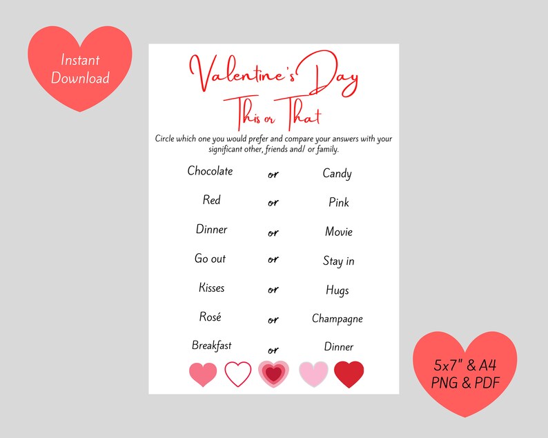 Valentine's Day This or That Printable Game - Etsy