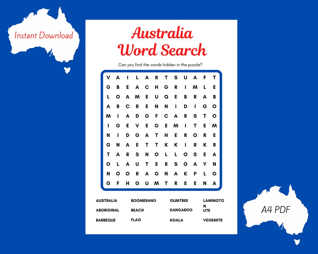 Australia Word Search - Australia Day Activity - Etsy