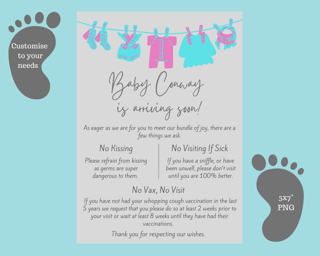 Editable Newborn Visitor Information & Rules - No Vax, No Visit (5x7 ...