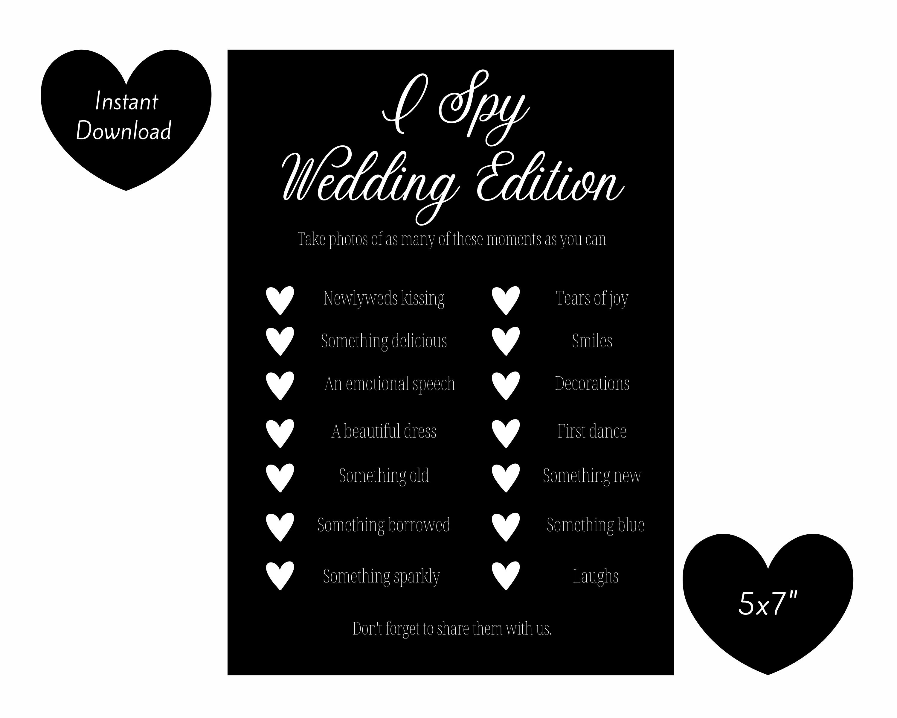 I Spy - Wedding Photo Challenge Game - Instant Download - Etsy