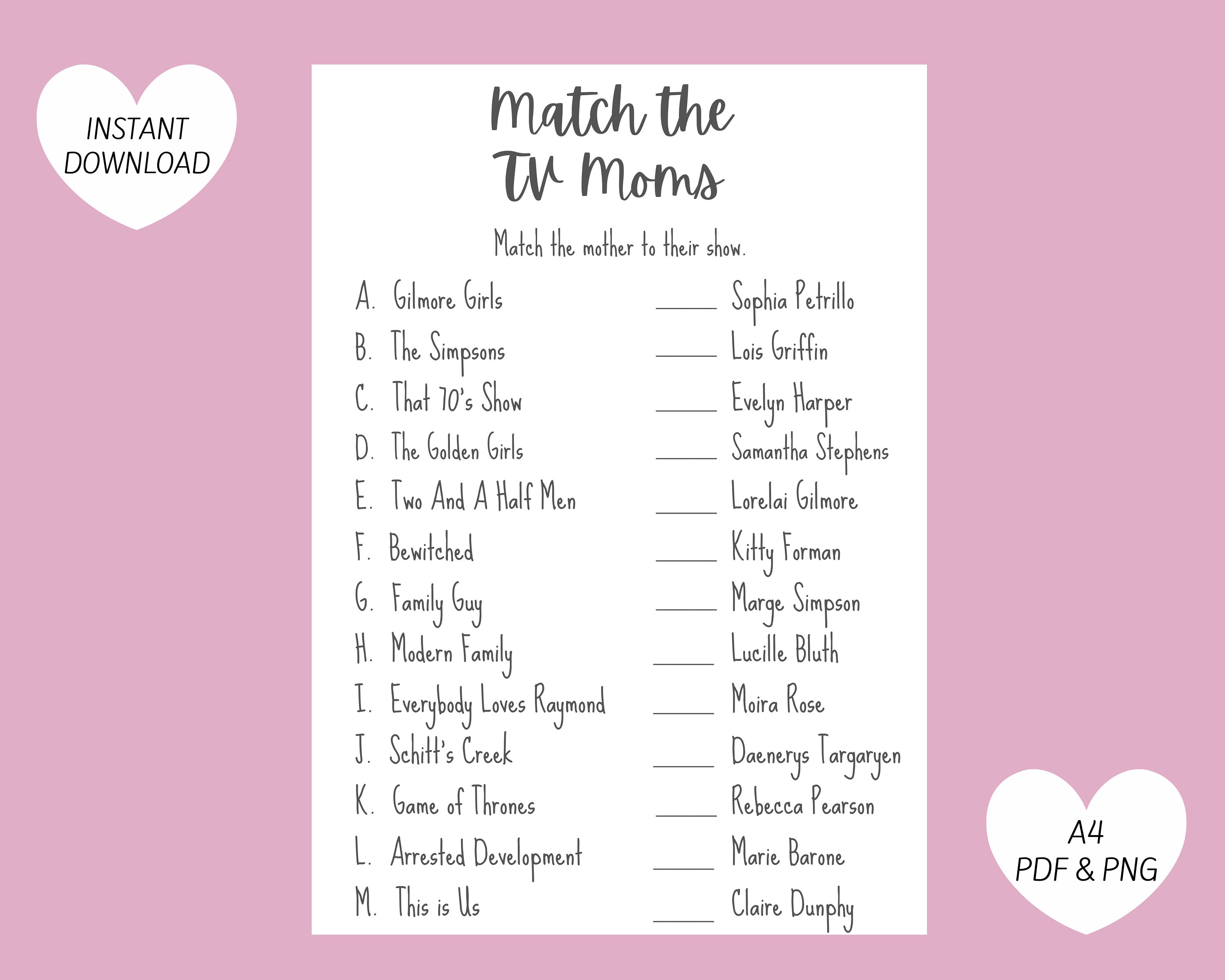Match the Tv Moms - Printable Game - Etsy