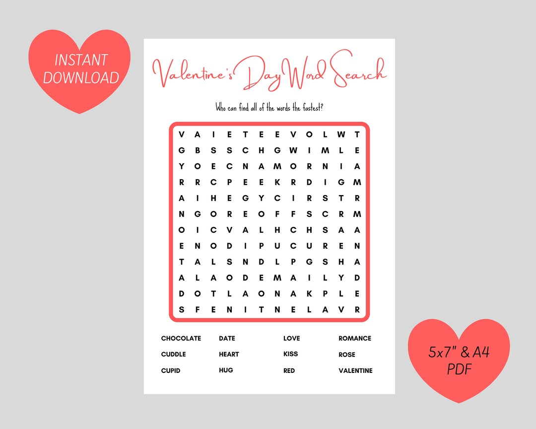 Valentine's Day Printable Word Search - Etsy