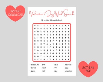 Valentine's Day Word Search Printable Game With Answer Key - Etsy