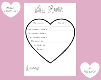 All About My Mum Printable - Mother's Day Gift - Mother's Day Activity ...