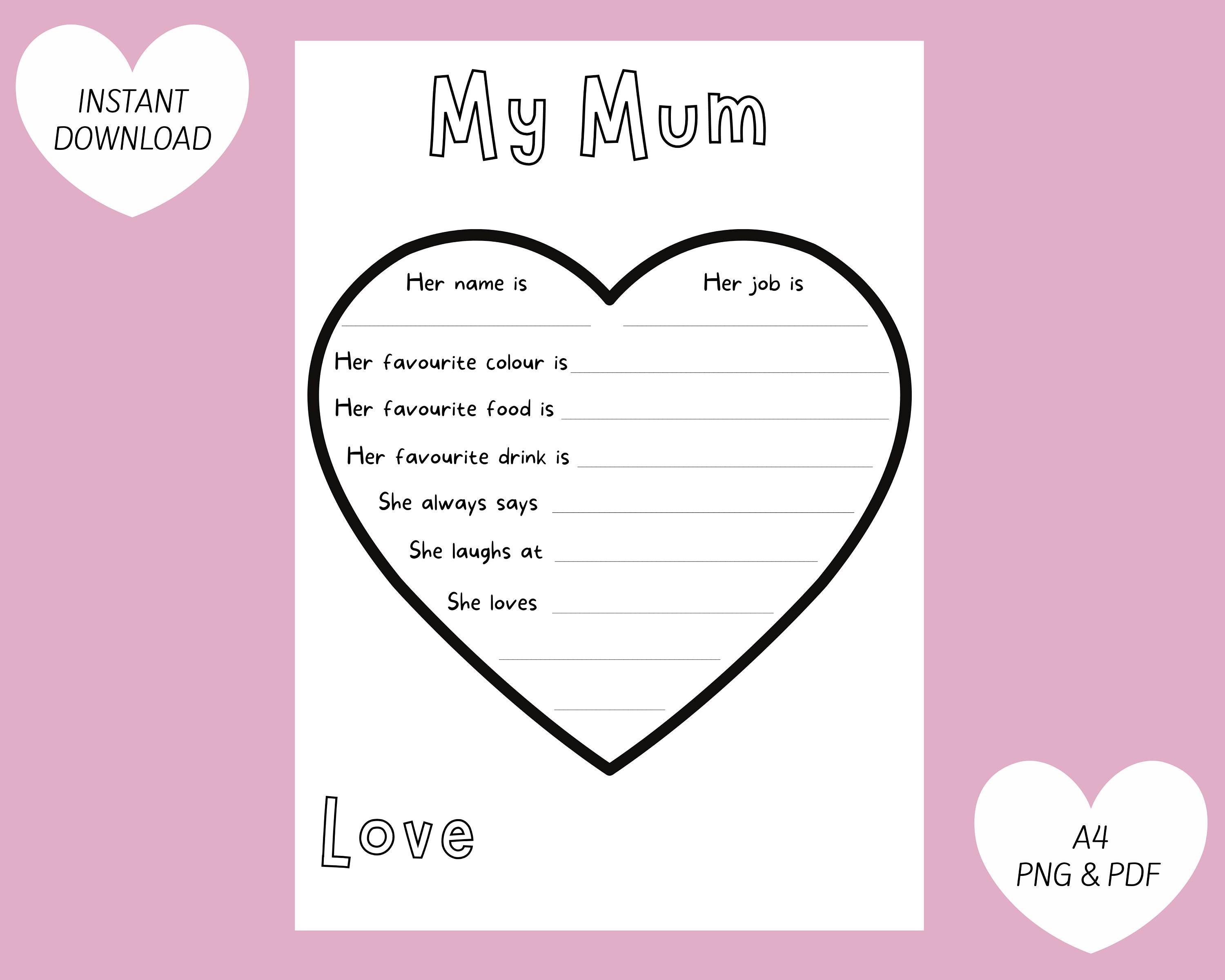 My Mum - All About Mum - Mother's Day/ Mum's Birthday Printable ...