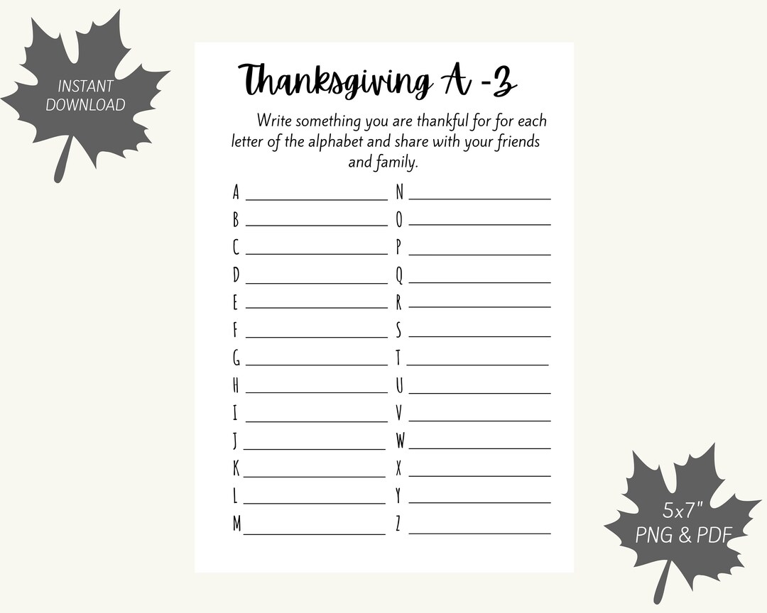 Thanksgiving A-Z Word Game Printable - Etsy
