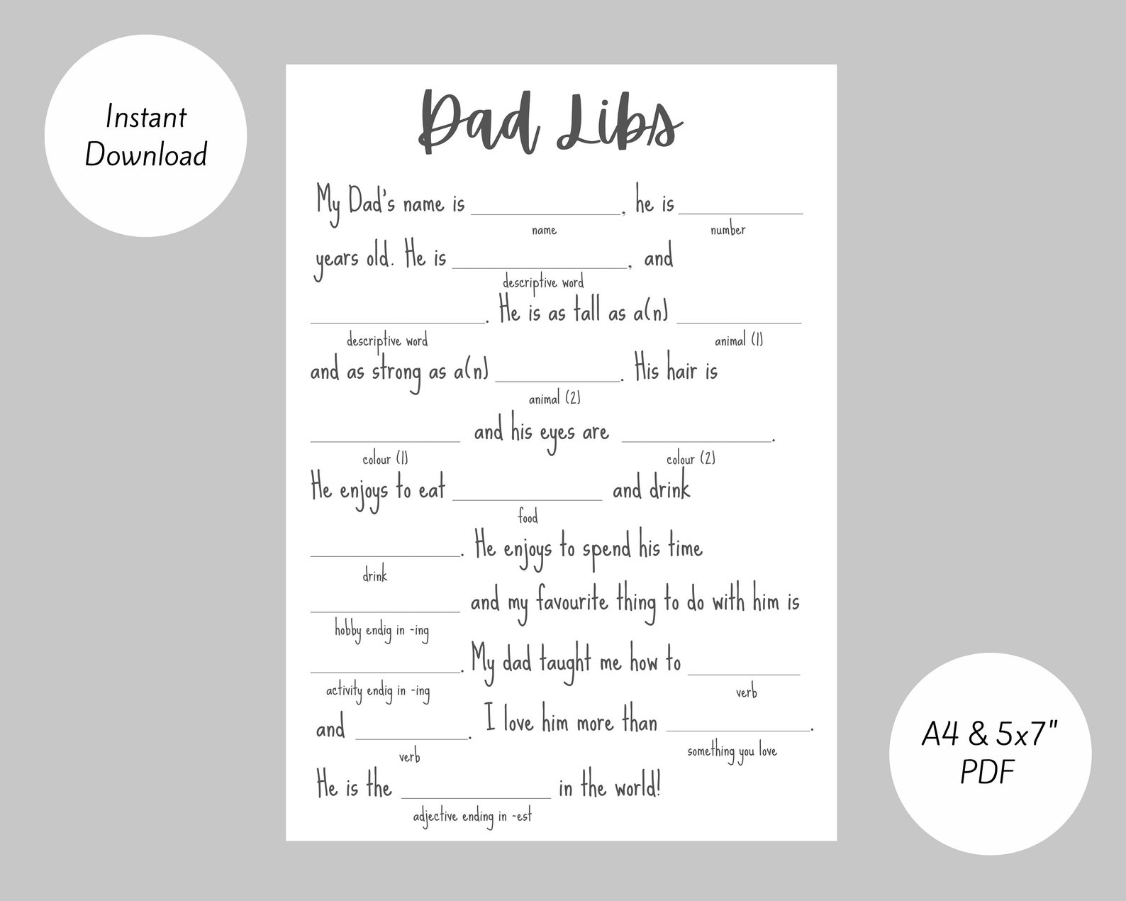 Father's Day Game/ Activity - Dad Libs (mad Libs) Printable - Etsy