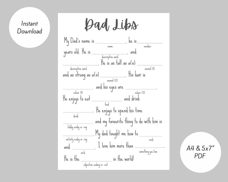 Father's Day Game/ Activity - Dad Libs (mad Libs) Printable - Etsy