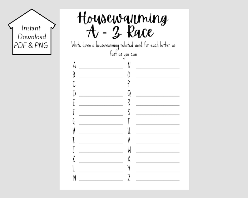 Housewarming Game - A-Z Alphabet Race - Etsy