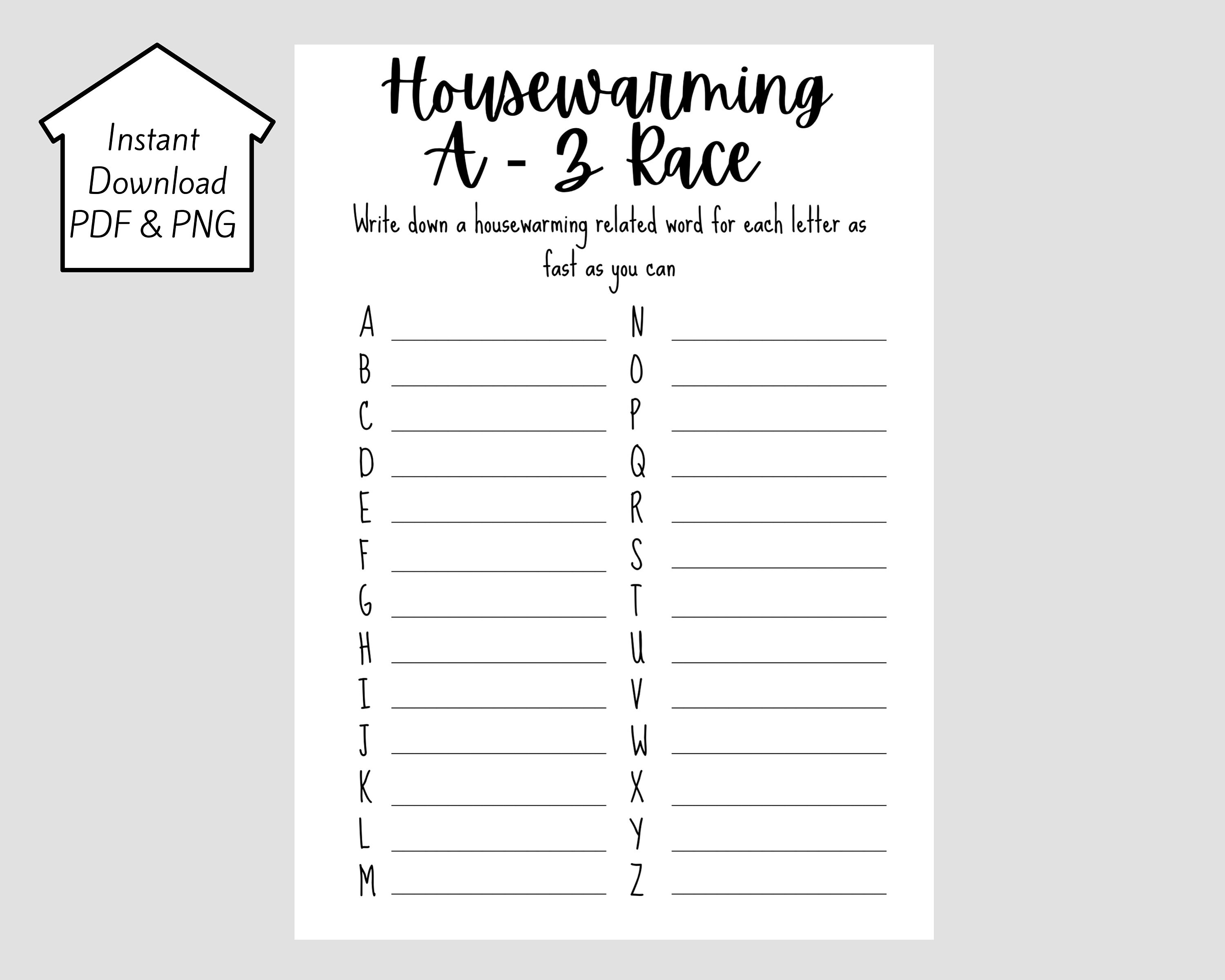 Housewarming Game - A-Z Alphabet Race - Etsy