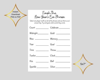 INSTANT DOWNLOAD New Year Finish the Phrase Printable - New Year's Eve ...