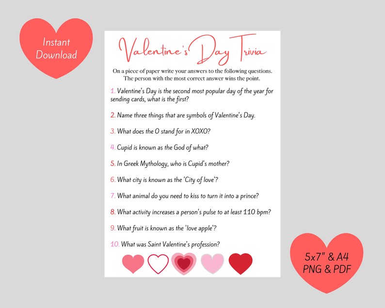 Valentine's Day Trivia Printable Game - Etsy