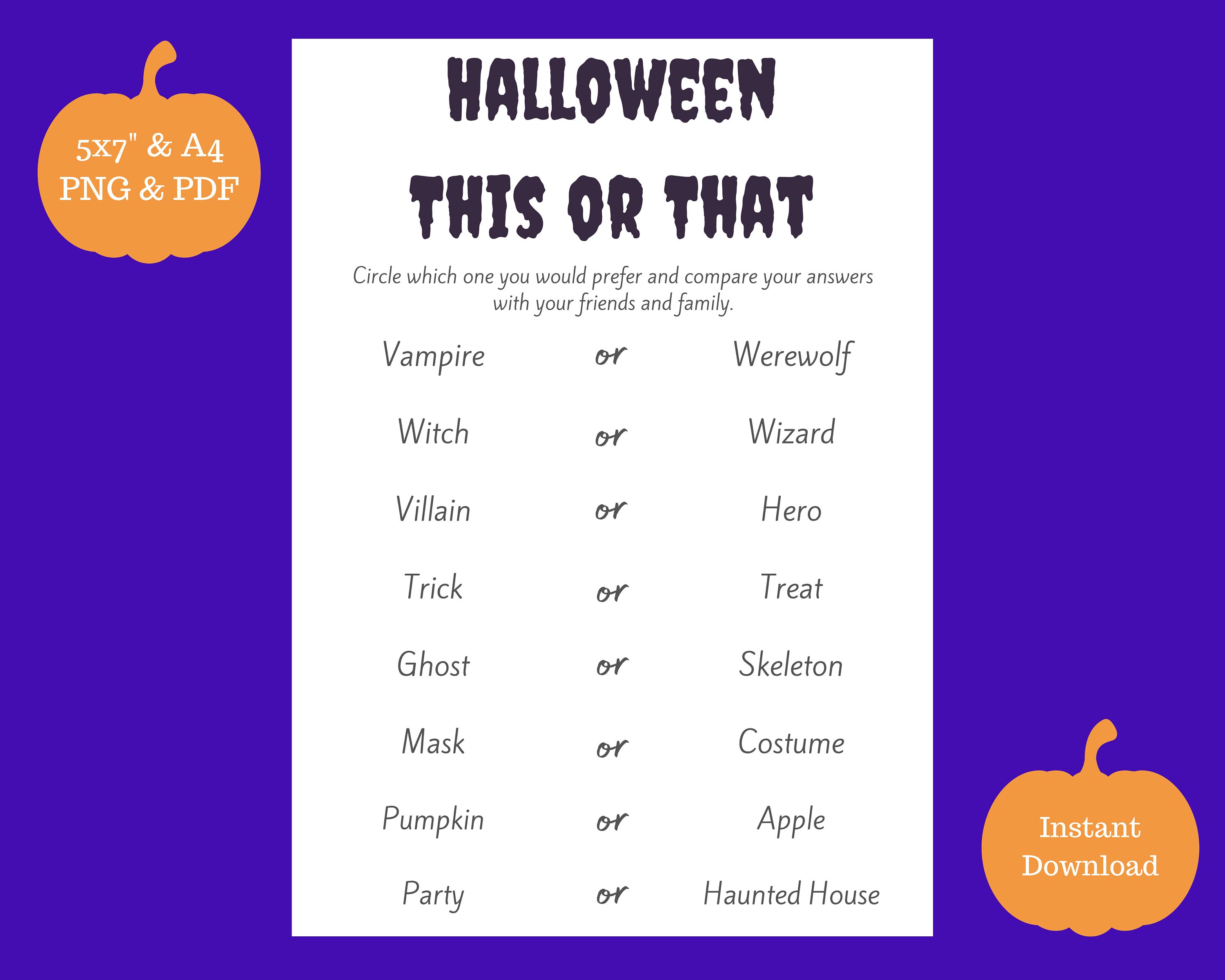 Halloween This or That Printable Game - Etsy