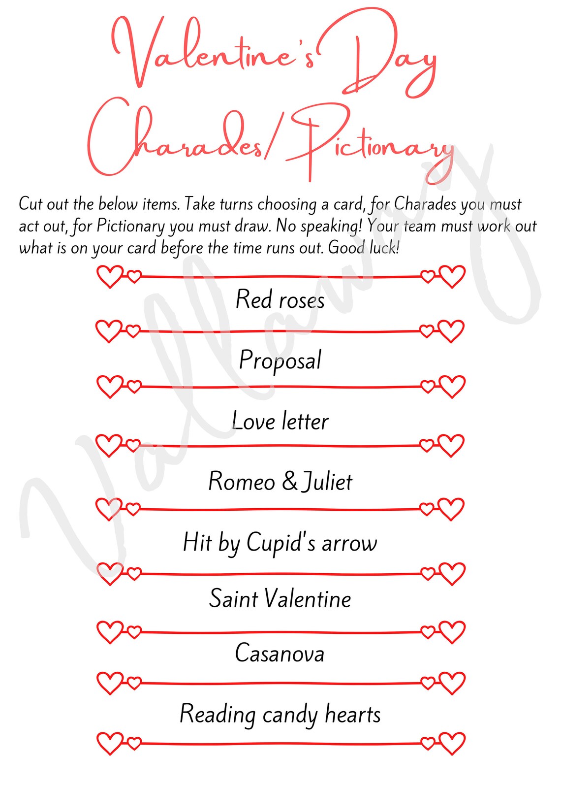 Valentine's Day Charades/ Picitionary | Etsy