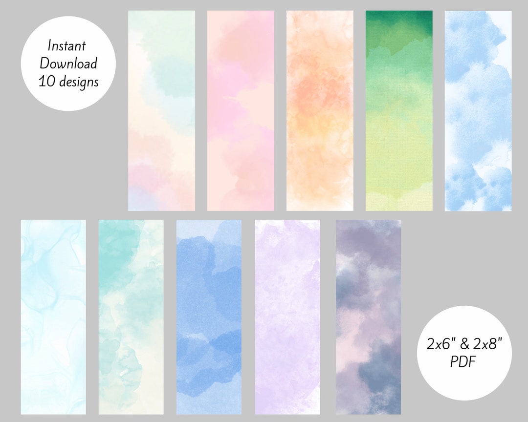 10 Watercolour Bookmarks - Instant Printable Bookmark Download - Etsy