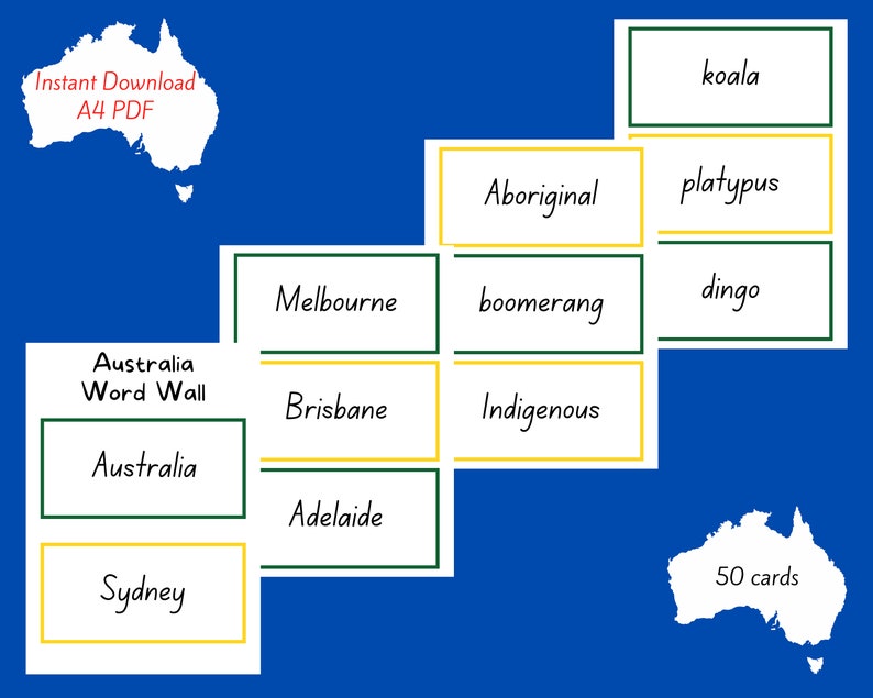 50 Australian Word Wall Cards - Etsy Australia
