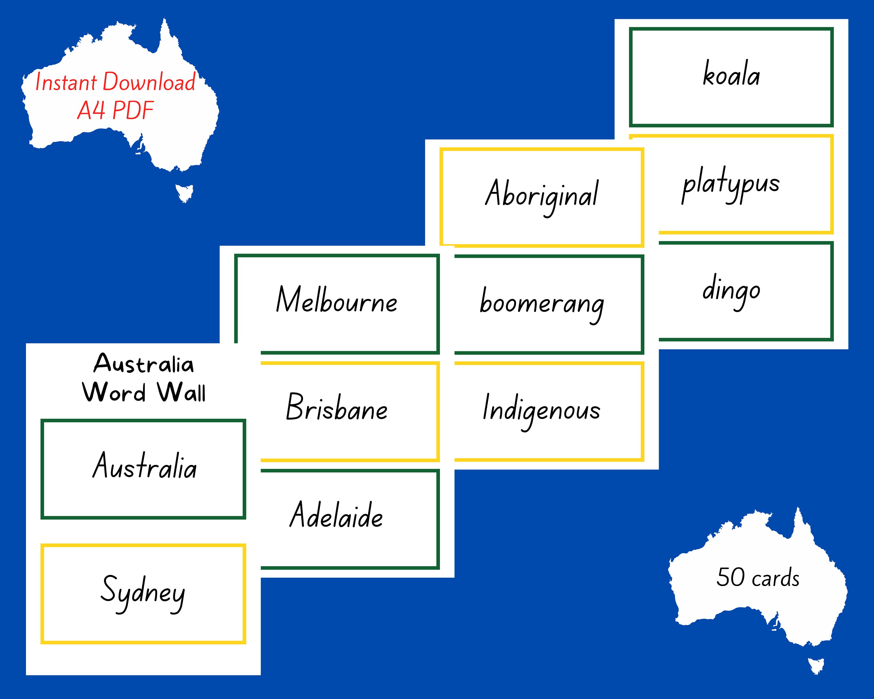 50 Australian Word Wall Cards - Etsy Australia