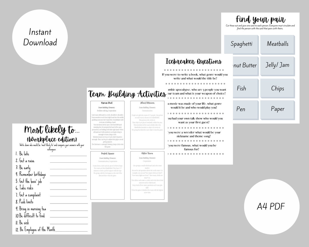Team Building/ Icebreaker Bundle Pack - X4 Printable Games - Etsy