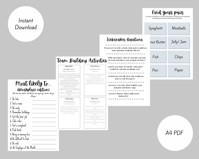 Team Building/ Icebreaker Bundle Pack X4 Printable Games - Etsy