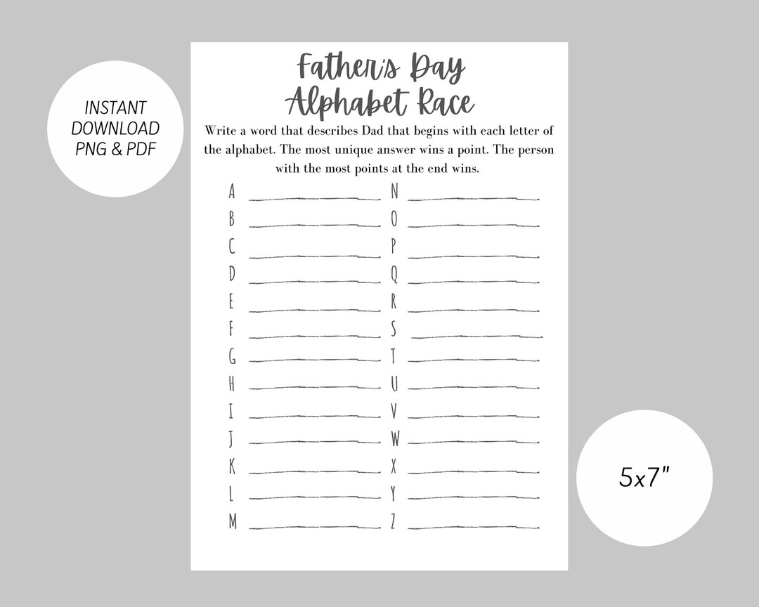 Father's Day - Alphabet A-Z Word Race - Etsy