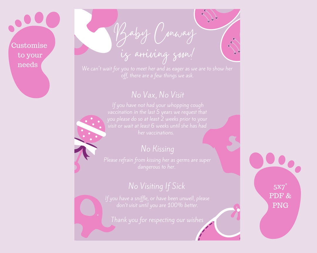 Editable Newborn Visitor Information & Rules - No Vax, No Visit (5x7 ...