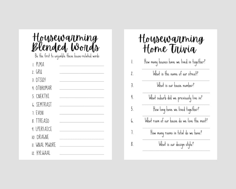 X3 Housewarming Games/ Printables - Choose Any 3! - Etsy